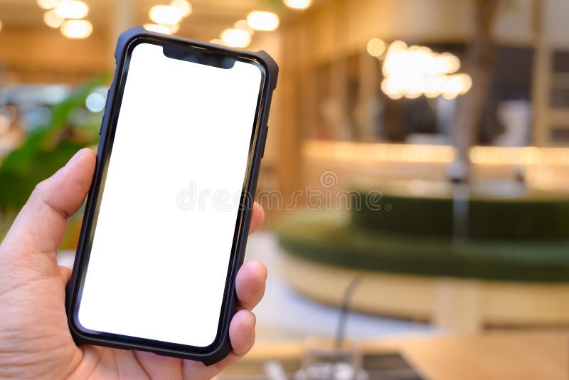 Blank Screen Smart Phone in the Cafe Stock Photo - Image of person ...