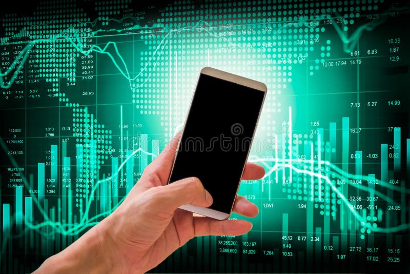Hand Hold Smart Phone on Stock Market Indicator and Financial Da Stock ... Hand Hold Smart Phone on Stock Market Indicator and Financial Da Stock ...