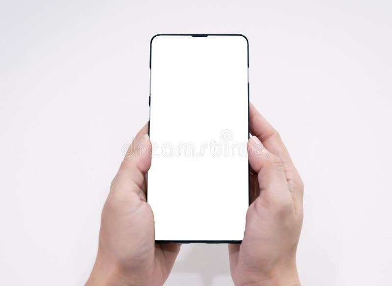 Hand Hold Smart Phone White Blank Screen Stock Image - Image of blank ...