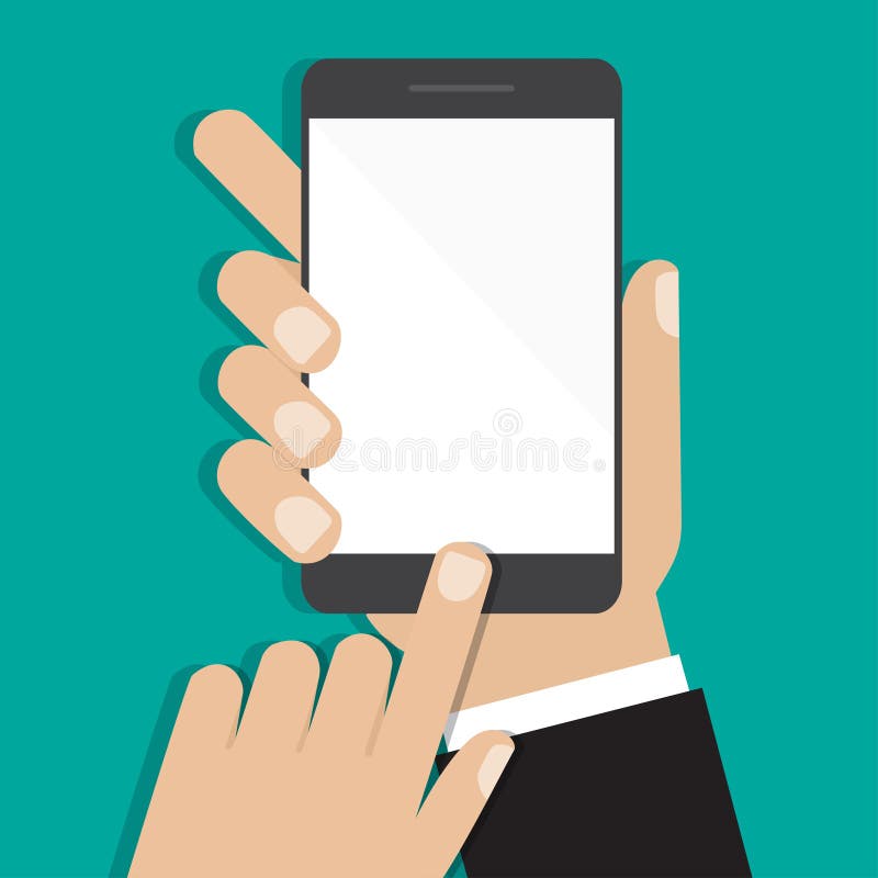 Hand Hold Smartphone, Finger Touch Sign in Button. Vector Illustration ...