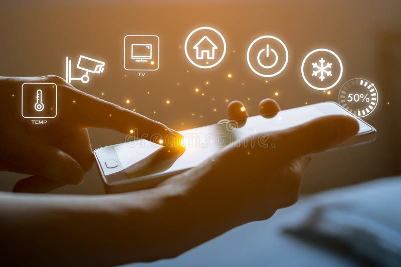 Hand Hold Smartphone with Smart Home App Standing .Concept of IoT ...