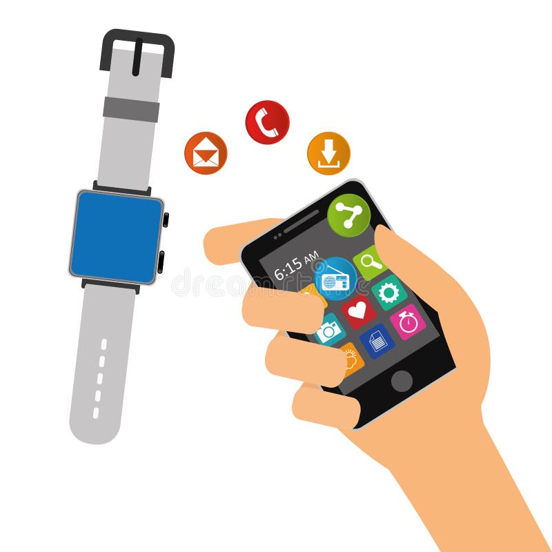 Hand Hold Smartphone Smart Watch Sharing Element Stock Illustration ...