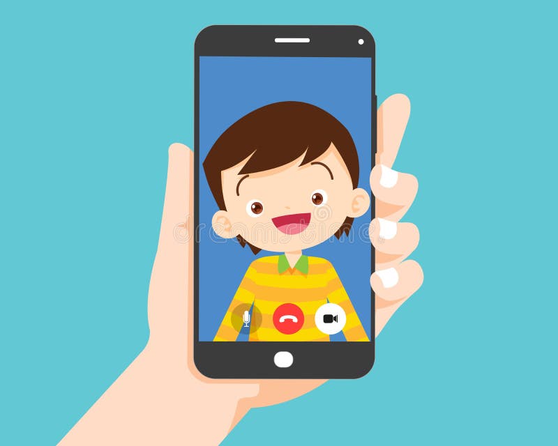 Hand Hold Smartphone Video Call with Boy Stock Vector - Illustration of ...