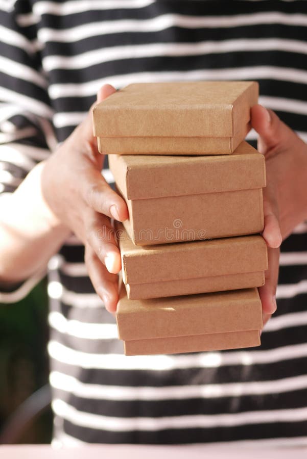 Hand Hold Stack of Homemade Gift Box Stock Photo - Image of gift ...