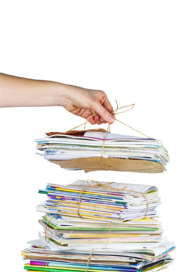 Hand Hold Stack of Wastepaper Isolated on White. Paper Recycling Stock ...