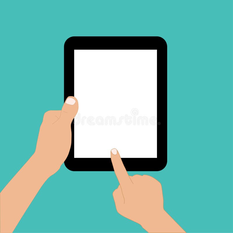 Hand Hold Tablet Finger Touch Screen Vector Stock Vector - Illustration ...