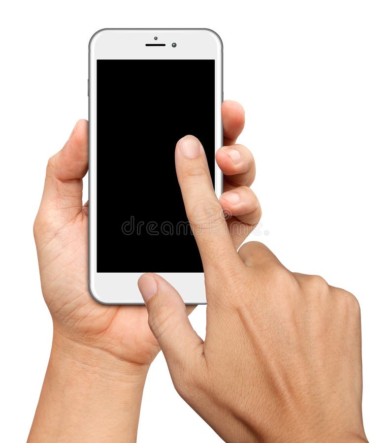Hand Hold and Touch on Curve Screen Smartphone on White Stock Photo ...