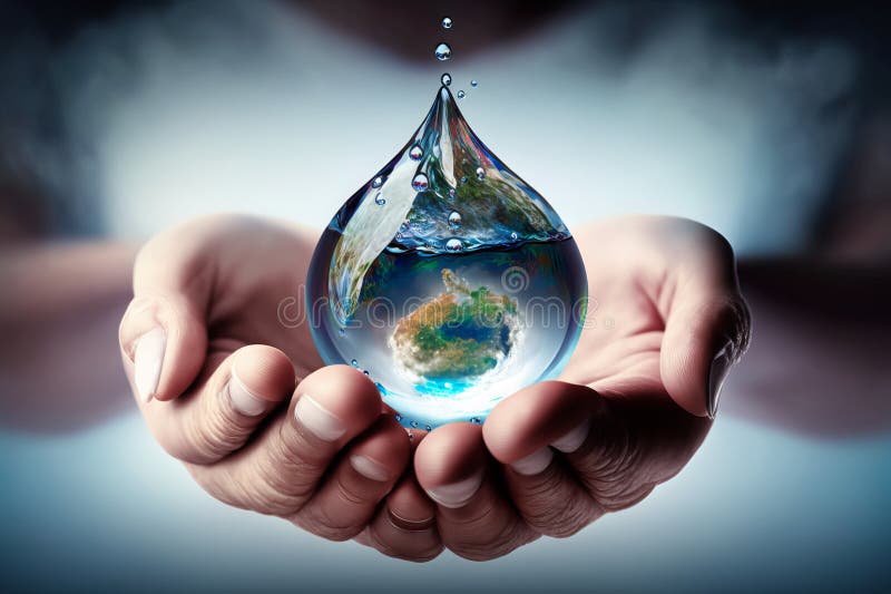 Hand Hold Water Drop with Earth, Generative AI Stock Illustration ...
