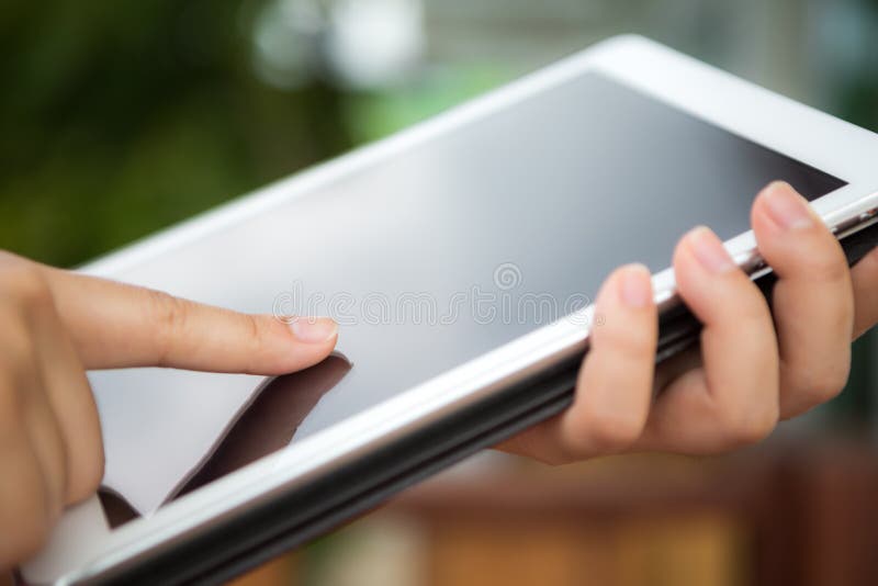Hand hold white tablet stock photo. Image of monitor - 44473328