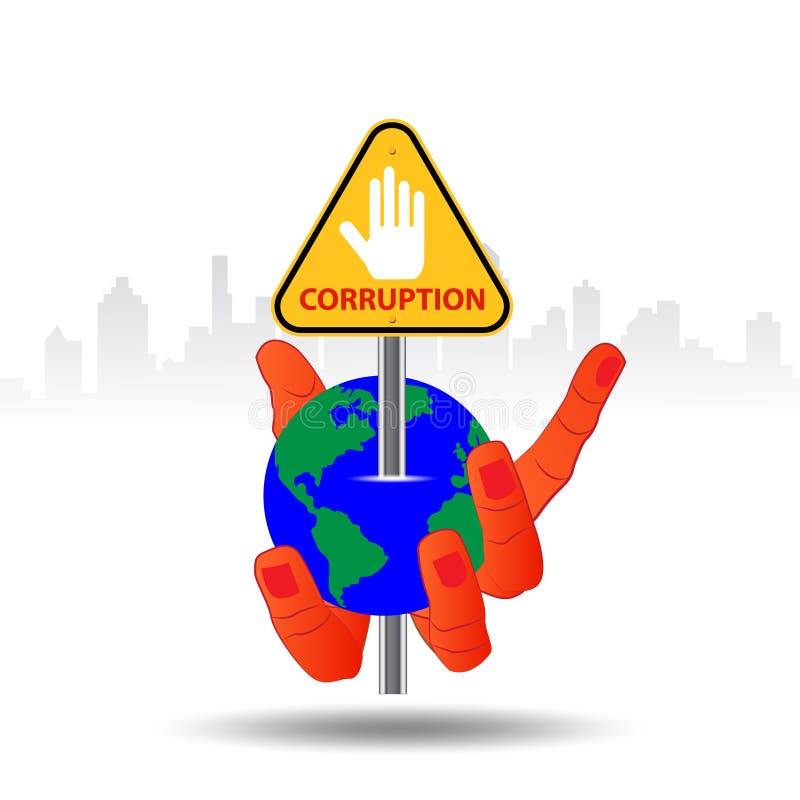 Hand Hold World and in Sign Stop Corruption Concept , Isolated on White ...