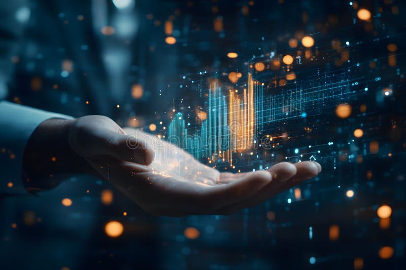 Hand Holding Abstract Digital Data Visualization Stock Illustration ...