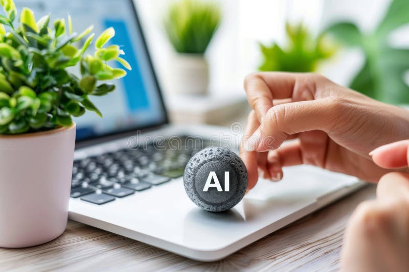 Hand Holding AI Button in Office, Modern Technology, Digital Innovation ...