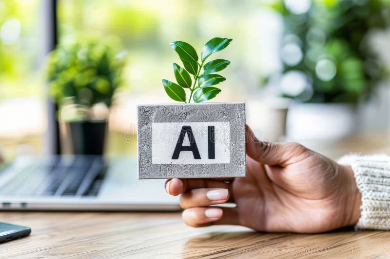 Hand Holding AI Plant Sign, Digital Art, Technology Innovation ...