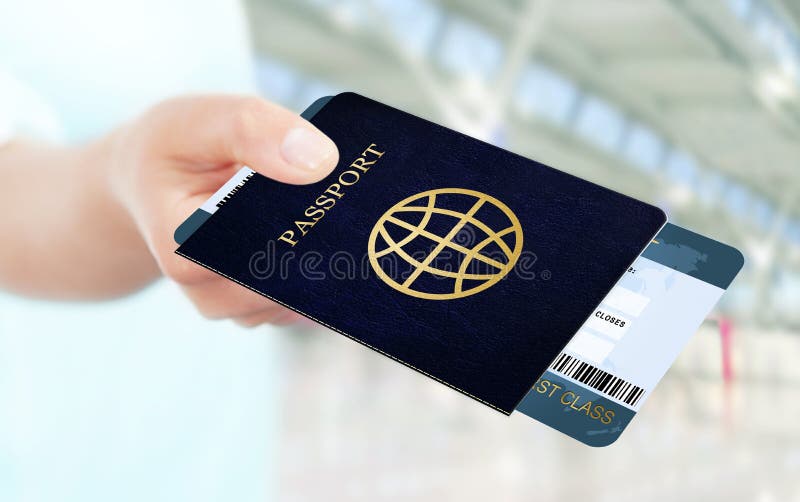 Hand Holding Air Ticket And Passport On Airport Stock Image Image Of