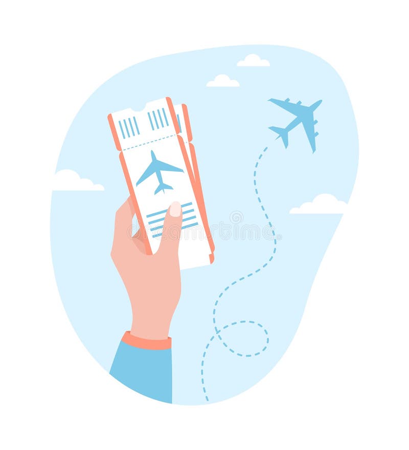 A Hand Holding Airline Tickets and an Airplane Flying in the Blue Sky ...
