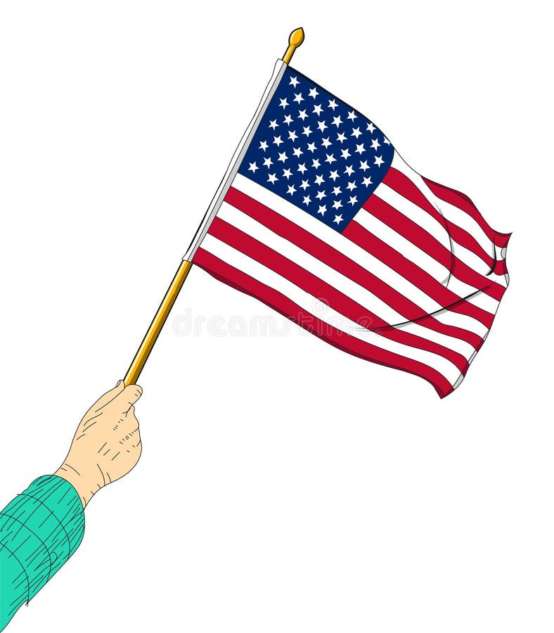 Hand Holding American Flag Illustration on White Background, Hand, USA ...