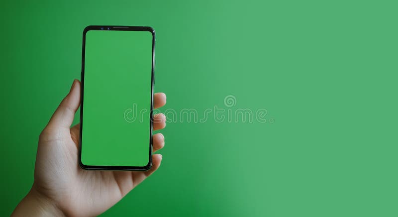 Hand Holding Android Phone with Green Screen, Ideal for Presentations ...