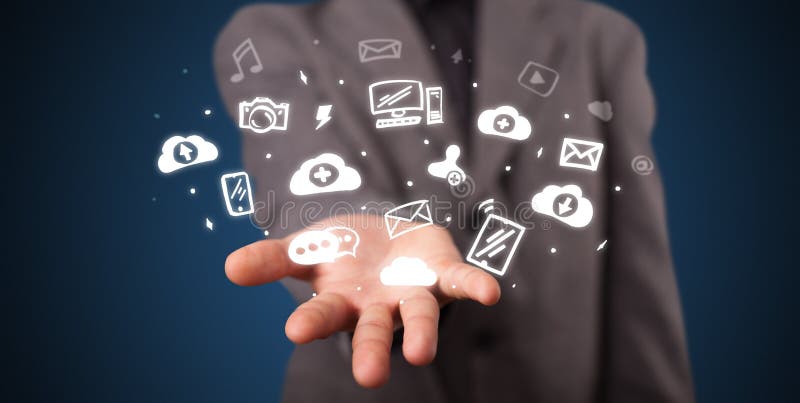 Hand Holding Application Symbols in Her Hand Stock Photo - Image of ...