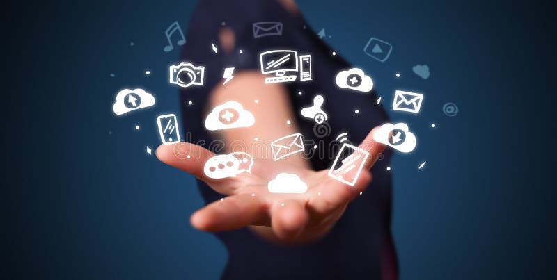 Hand Holding Application Symbols in Her Hand Stock Photo - Image of ...