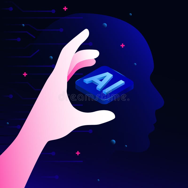 Hand Holding Artificial Intelligence Icon. Isometric Gradient ... Hand Holding Artificial Intelligence Icon. Isometric Gradient ...