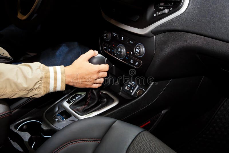 Hand Holding Automatic Transmission in Car Stock Image - Image of ...