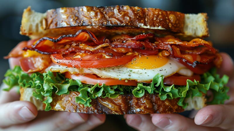 Hand Holding a Bacon and Egg Sandwich Stock Photo - Image of kitchen ...