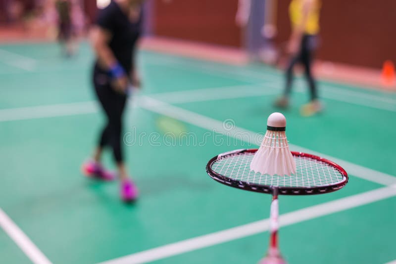 Hand Holding Badminton Racket and Shuttlecock in Badminton Court Stock ...
