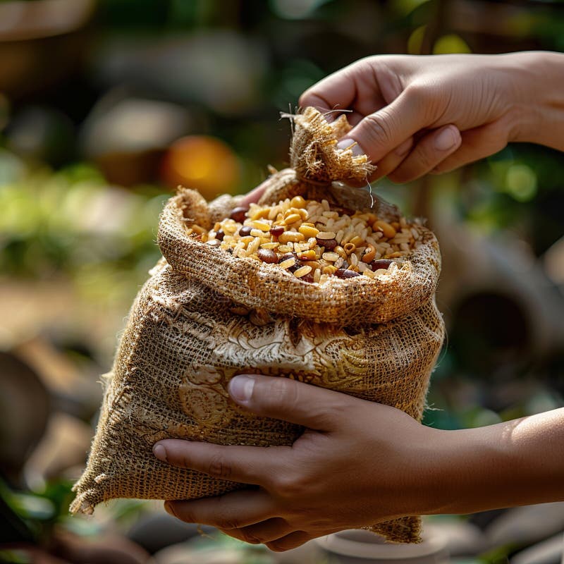 A Hand Holding a Bag of Grains Stock Illustration - Illustration of ...