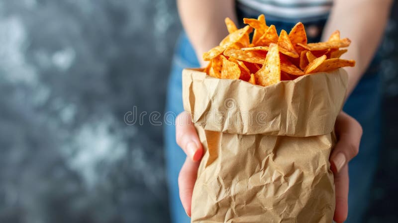 Hand Holding a Bag of Nacho Tortilla Chips, Snacking Concept. Stock ...
