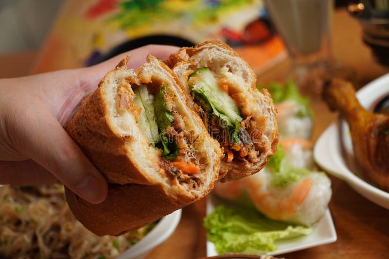 Hand Holding Bahn Mi stock image. Image of hand, meal - 272415281