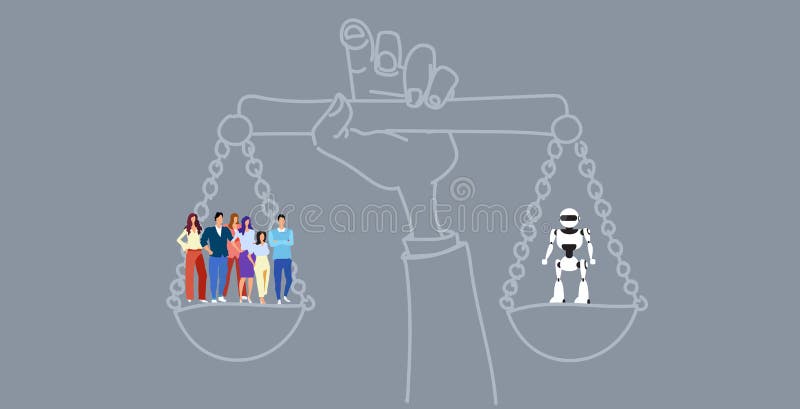 Robot Competition Human Worker and Win. Concept Business Vector, Future ...