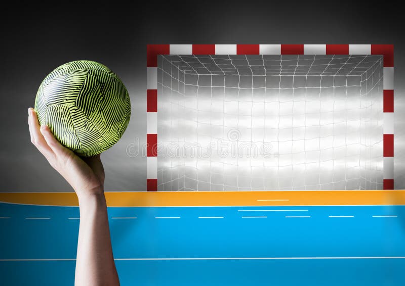 Hand Holding Ball Against Goal Post Stock Image - Image of field, goal ...