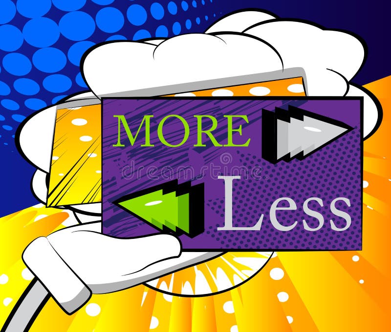 Hand Holding Banner with More and less Text with Arrow. Stock Vector ...