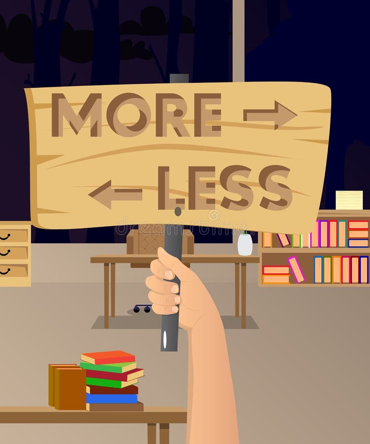 Hand Holding Banner with More and less Text with Arrow. Stock Vector ...