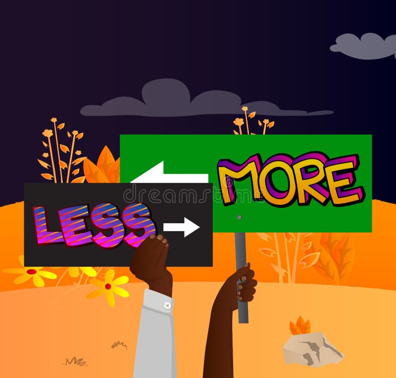 Hand Holding Banner with More and less Text with Arrow. Stock Vector ...