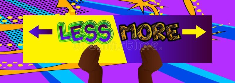 Hand Holding Banner with More and less Text with Arrow. Stock Vector ...