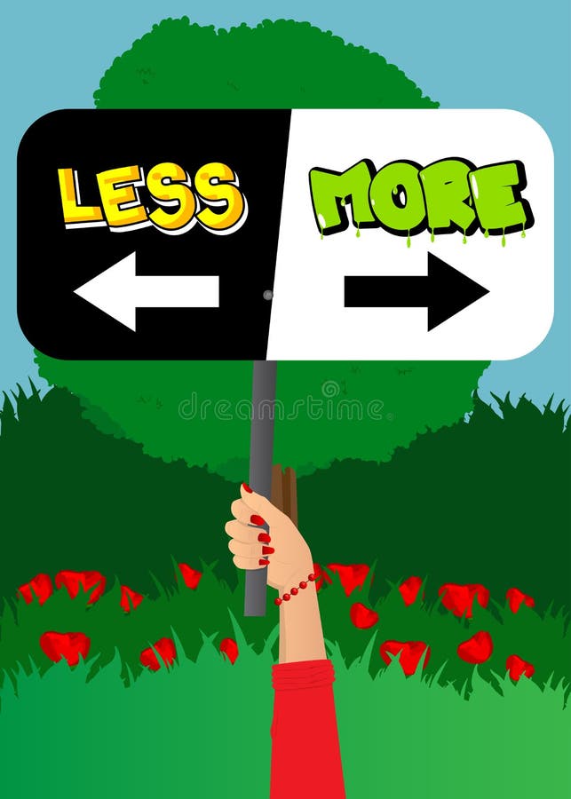 Hand Holding Banner with More and less Text with Arrow. Stock Vector ...