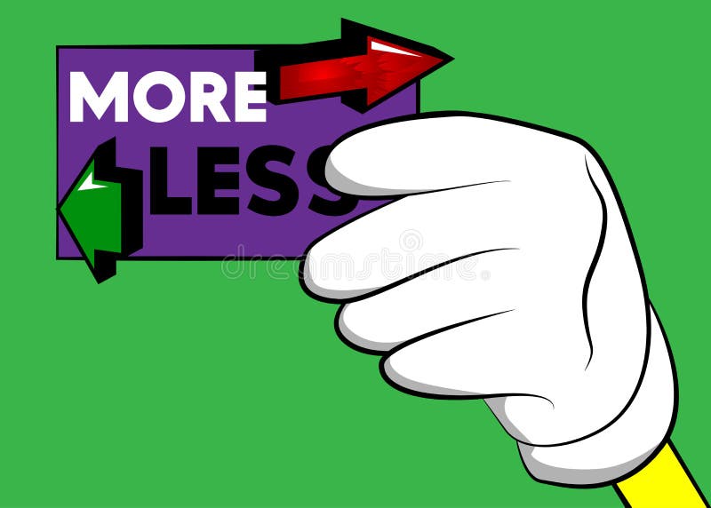 Hand Holding Banner with More and less Text with Arrow. Stock Vector ...