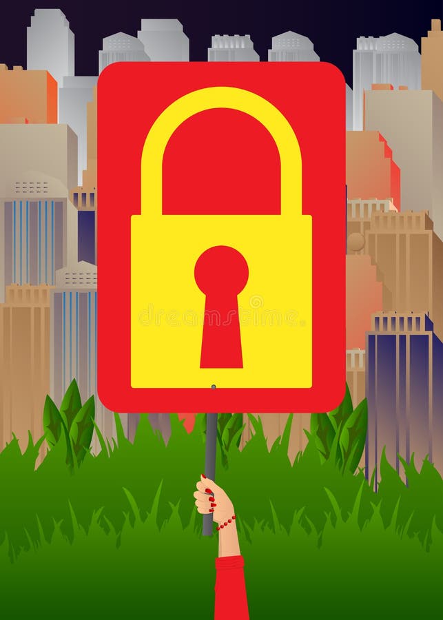 Hand Holding Banner with Padlock Icon. Stock Vector - Illustration of ...