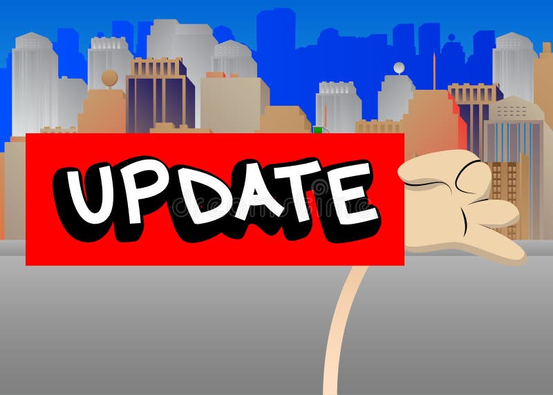Hand Holding Banner with Update Text. Man Showing Billboard Stock ...