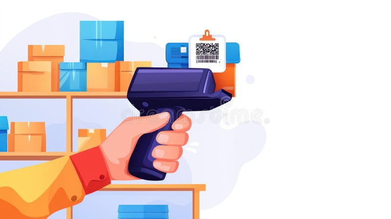 Hand Holding Barcode Scanner in Warehouse Setting, Scanning Inventory ...