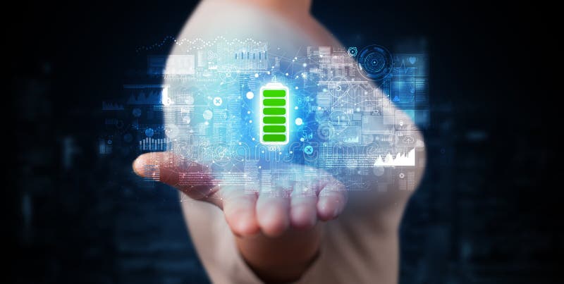 Hand holding battery stock photo. Image of icon, cell - 165905646