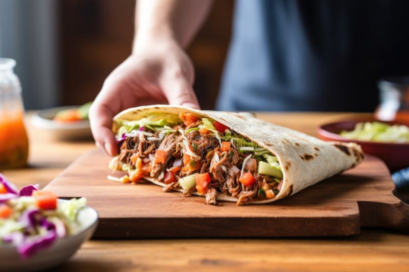 Hand Holding Beef Taco Over Chopping Board Stock Illustration ...