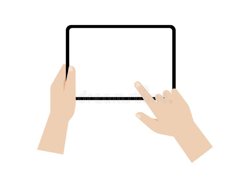 Hand Holding a Big Screen Tablet in Horizontal and Touch on Screen ...