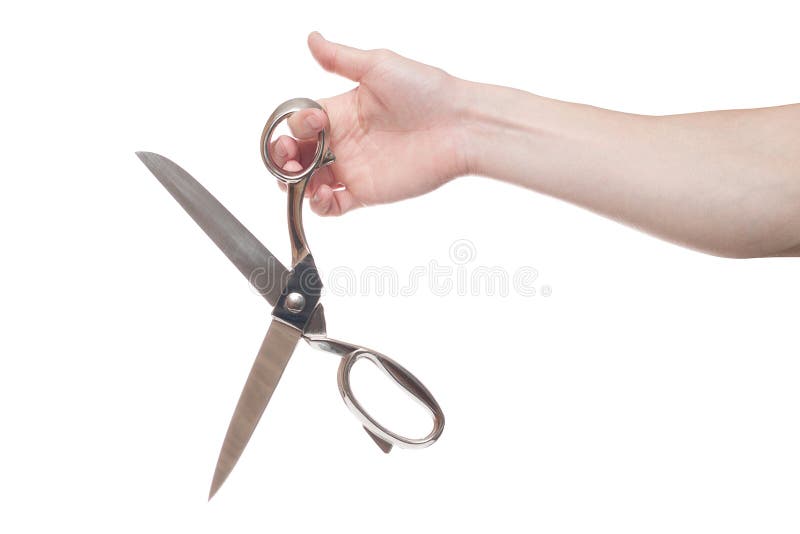 Hand Holding Big Steel Scissors, Industrial Tool Stock Photo - Image of ...