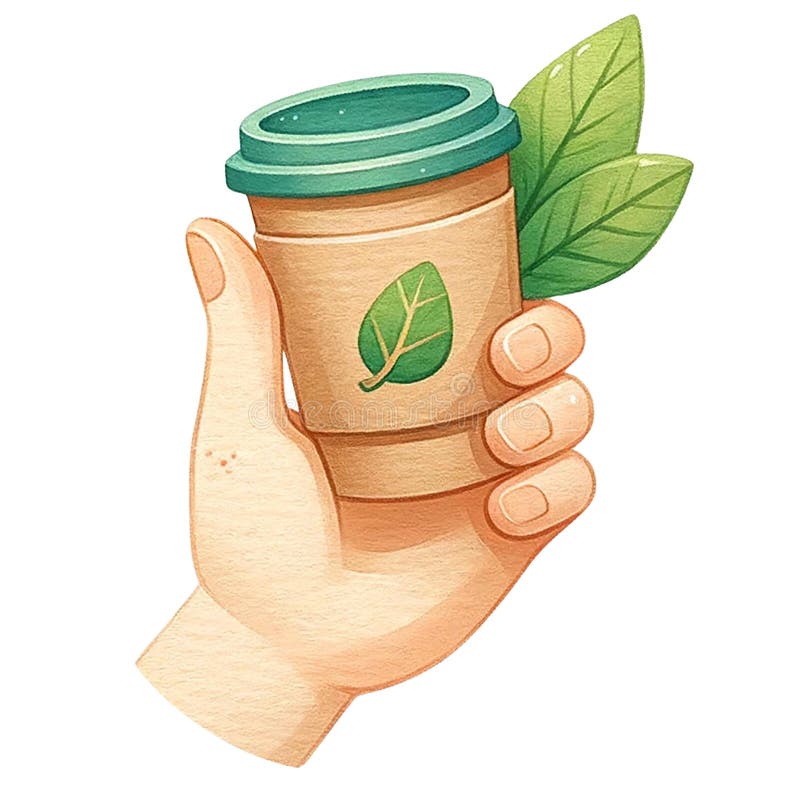 A Hand Holding a Biodegradable Coffee Cup with Leaves Design. Eco ...