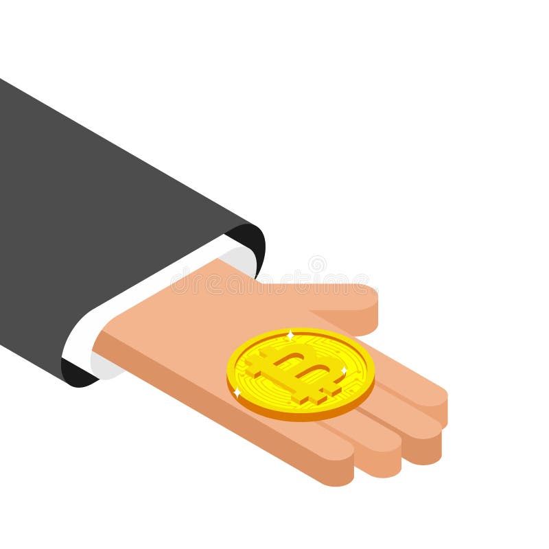 Hand Holding Bitcoin Isolated. Hands Palms Up Cryptocurrency Stock ...
