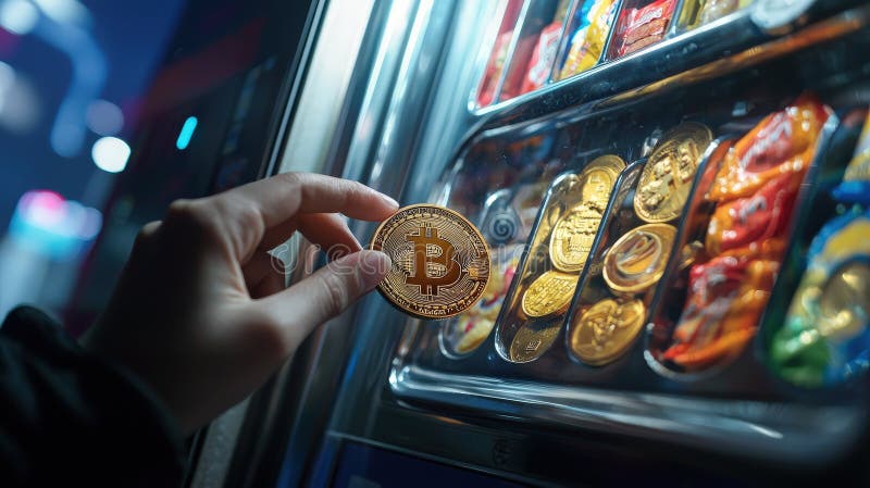 Hand Holding Bitcoin in Vending Machine Interface Stock Image - Image ...