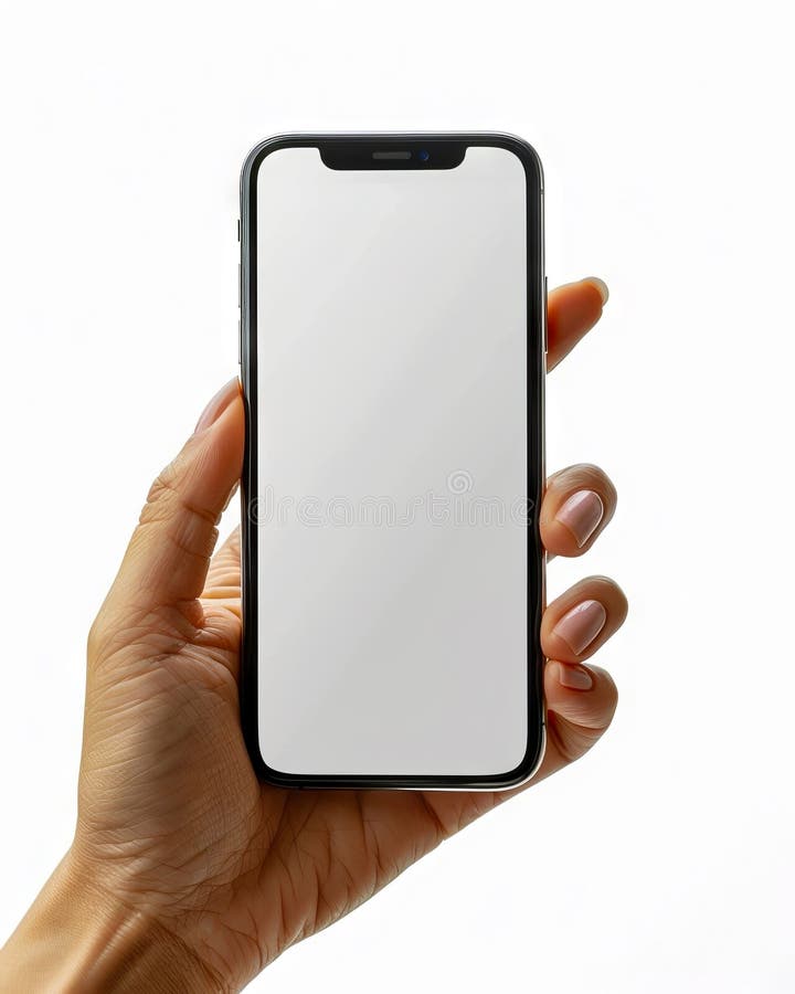 A Hand Holding a Black Phone with a White Screen Stock Photo - Image of ...