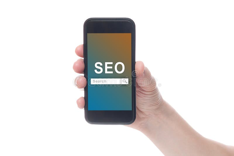 Hand Holding Black Smartphone with Text SEO Search Engine Optimization ...